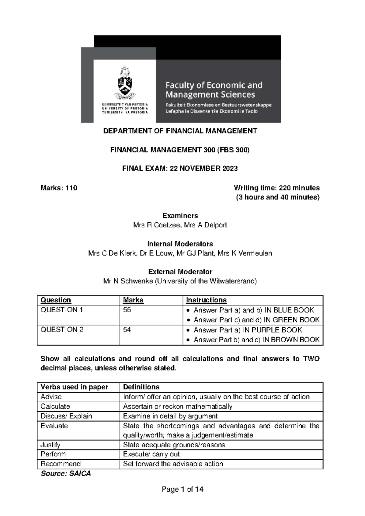 2023 FBS 300 Financial Management Final Exam Questions and Guidelines ...