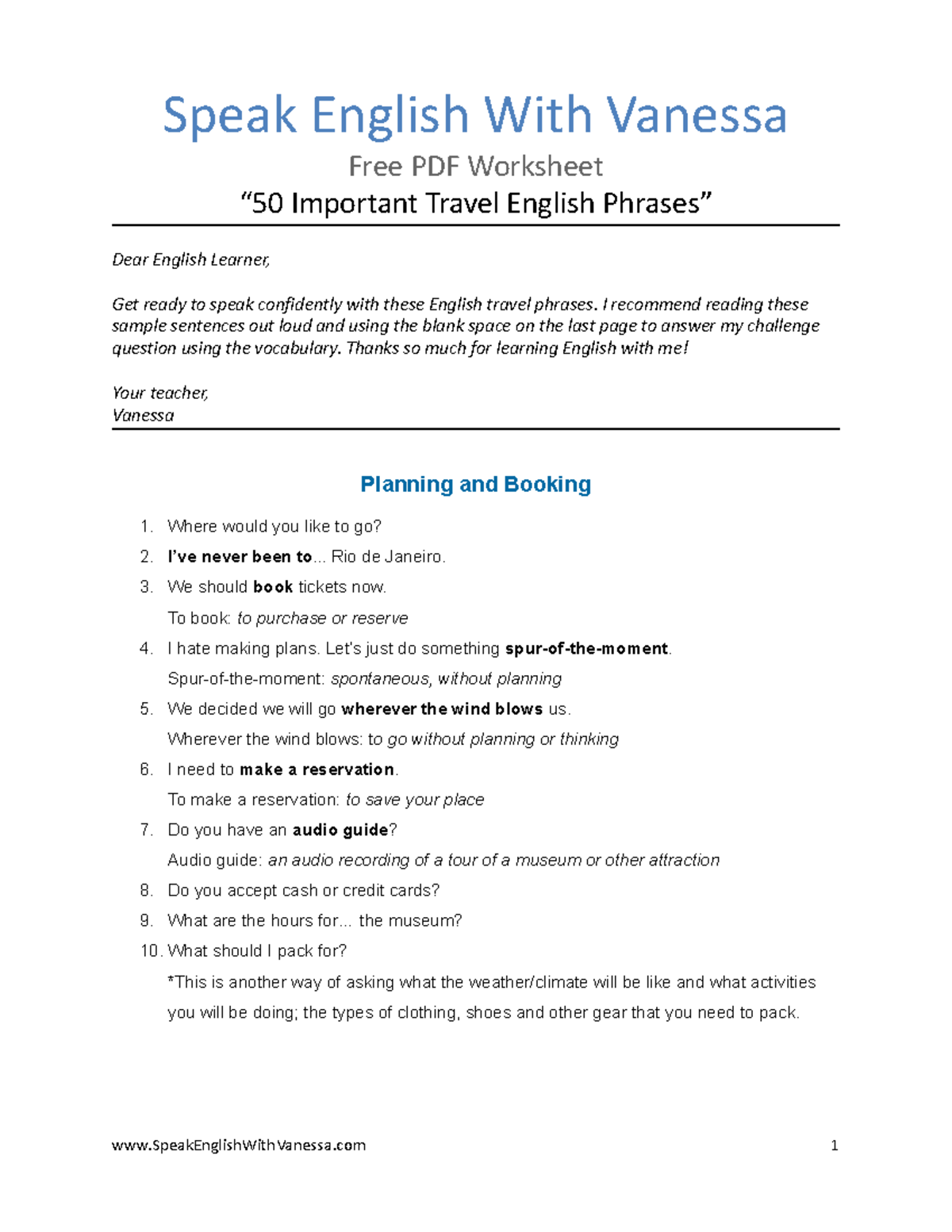 50 Essential Travel Phrases for English Learners with Vanessa - Studocu