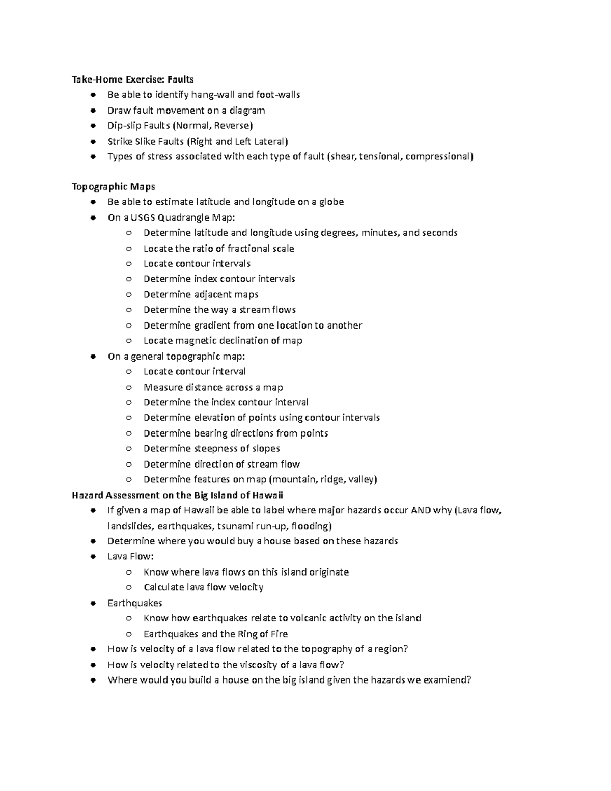 Lab Practical 2 Study Guide: Faults, Topographic Maps, Hazards ...