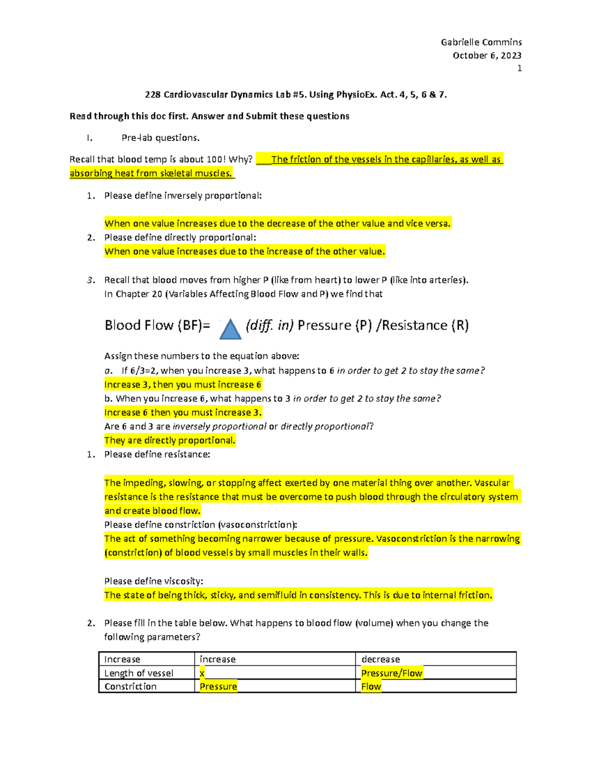 Cardiovascular Dynamics Lab #5: Insights from PhysioEx Activities 4-7 ...