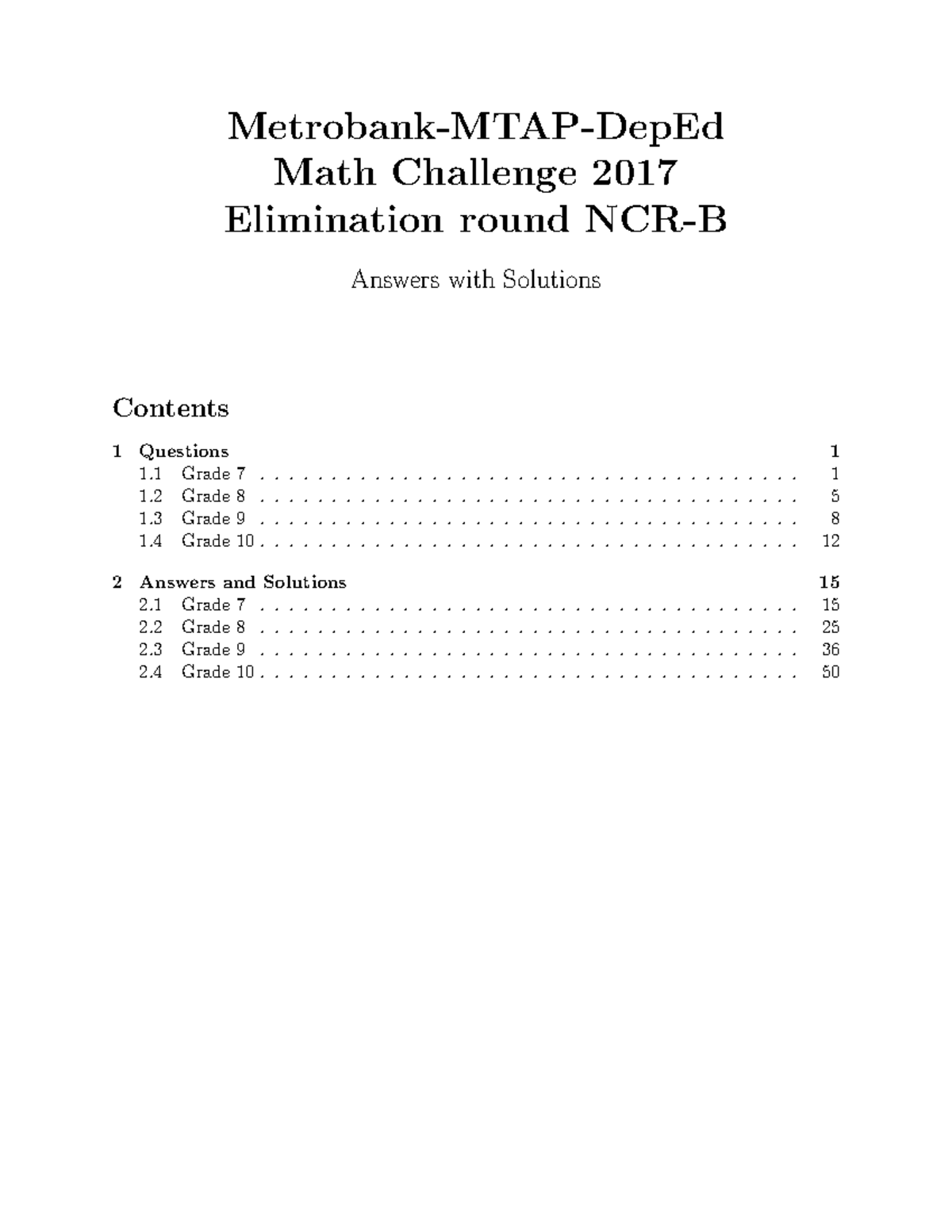 Metrobank-MTAP-DepEd Math Challenge 2017 Elimination Round NCR-B ...
