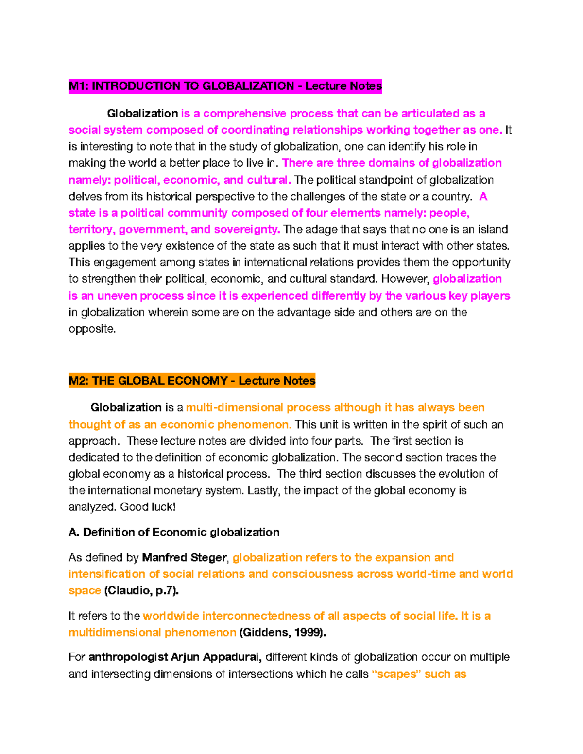 M1-M3: Lecture Notes on Globalization and Economic Integration - Studocu
