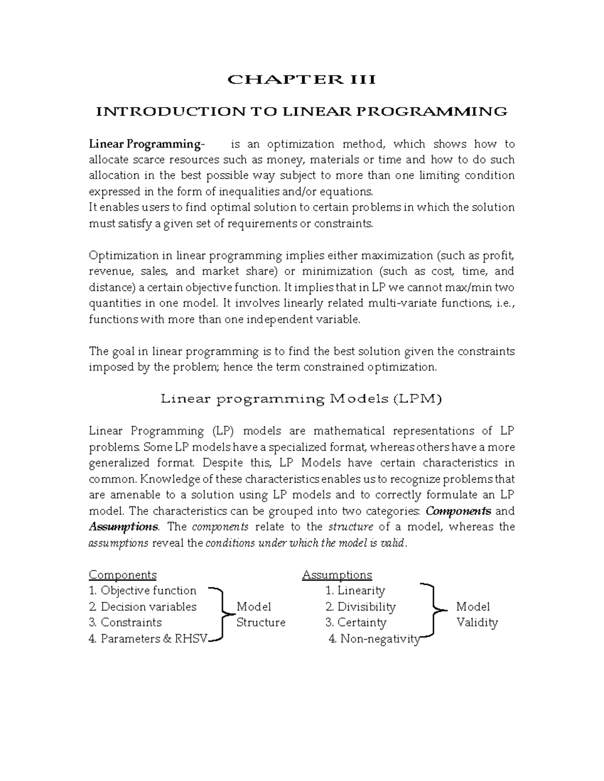 Chapter III Introduction to Linear Programming - CHAPTER III ...