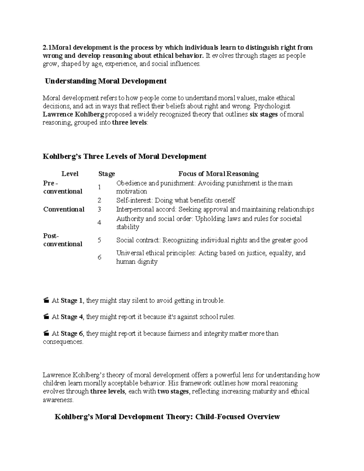 Cdp - Moral Development Theory: Understanding Kohlberg's Stages - Studocu