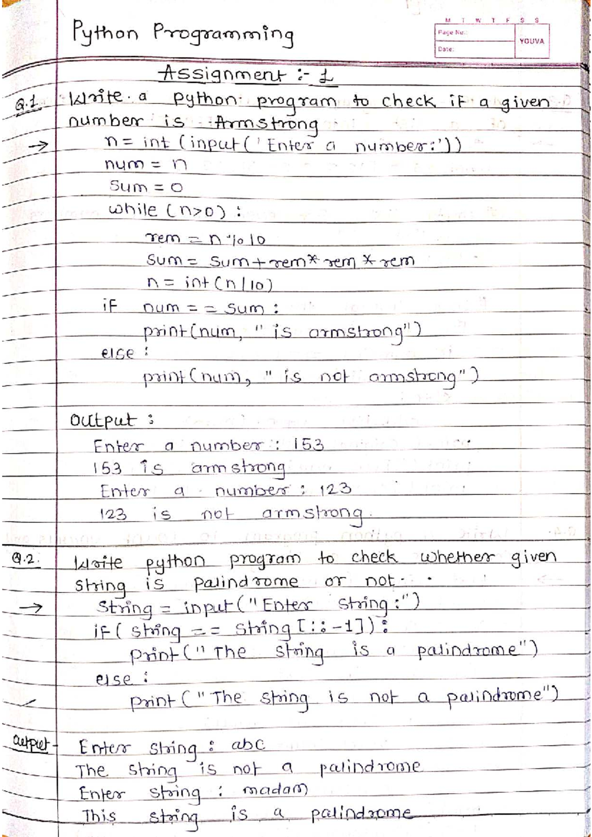 MTWTFSS Python Programming Assignment Solutions and Examples - Studocu