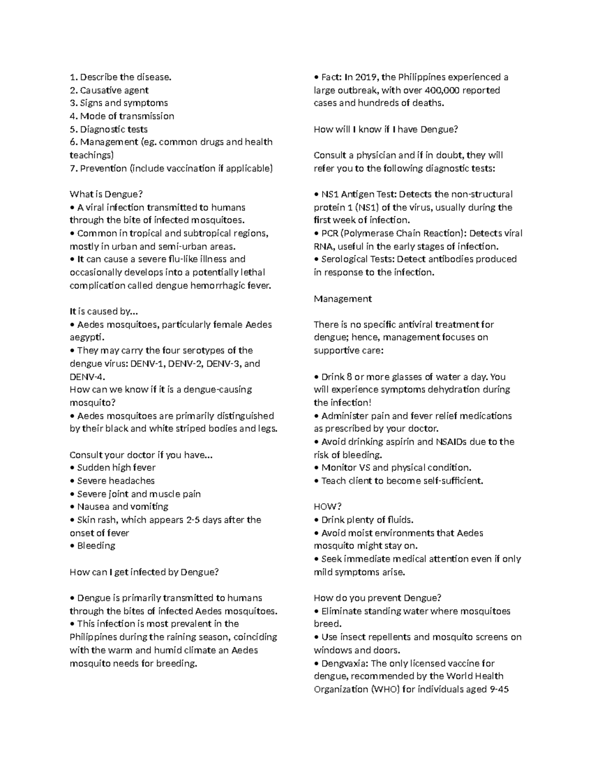 Dengue: Overview, Symptoms, Diagnosis & Management (Bio 101) - Studocu