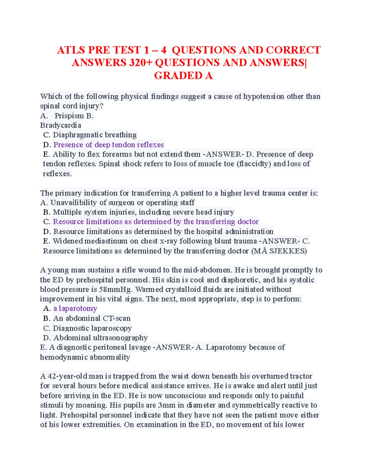 362828190 278234155 Atls Questions and Answers - ATLS: Pretests ...