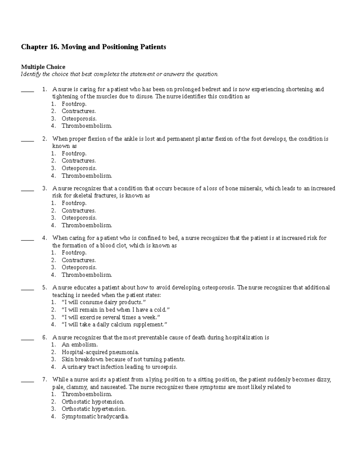 CH16 - Moving and Positioning Patients Test Bank - Studocu