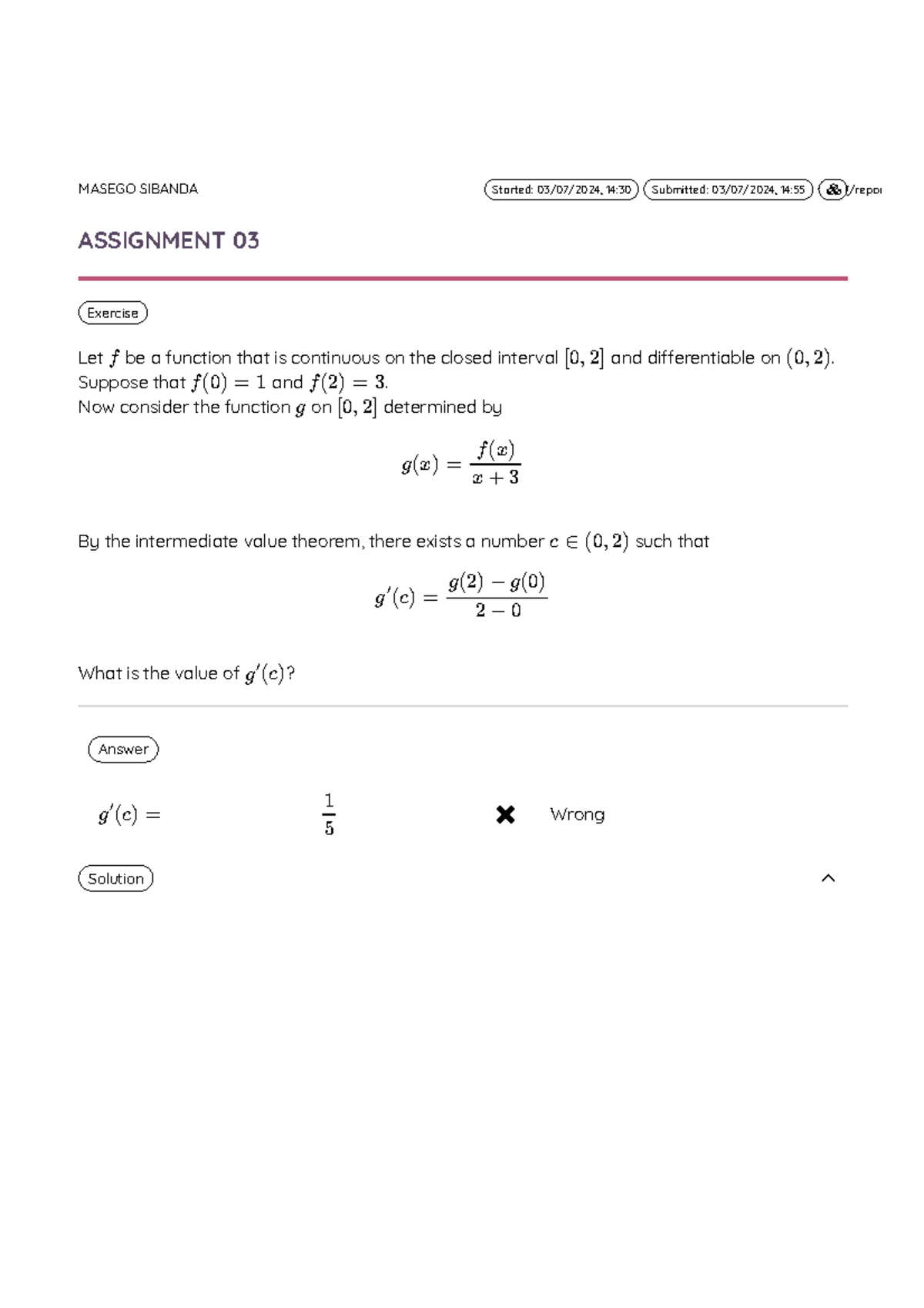 Calculus A Mat1512 Assignment 3 Memo Analysis Results - Studocu