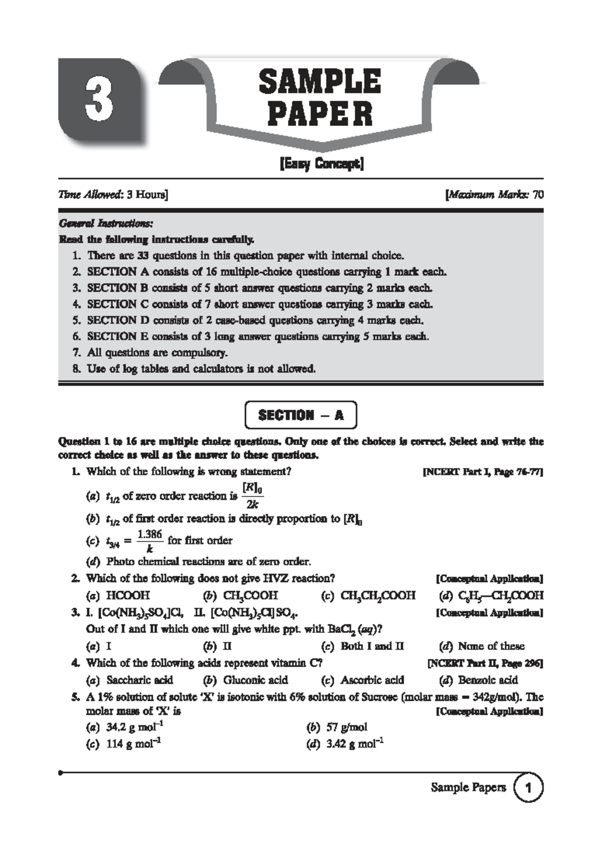 CBSE Class 12 EAD Chemistry Sample Paper 3 (2026 Edition) - Studocu