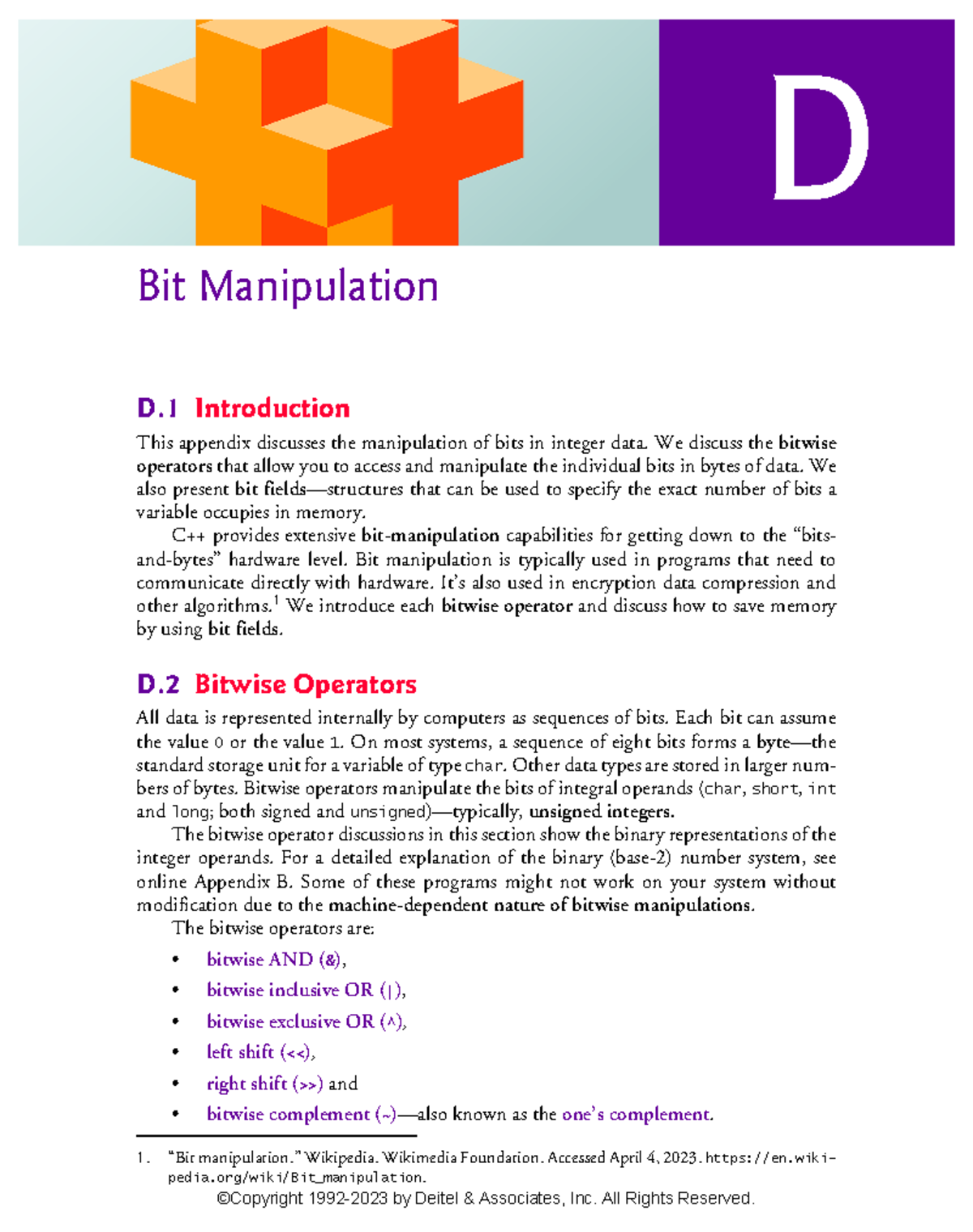 C++ How to Program 11e: Appendix D - Bit Manipulation Techniques - Studocu