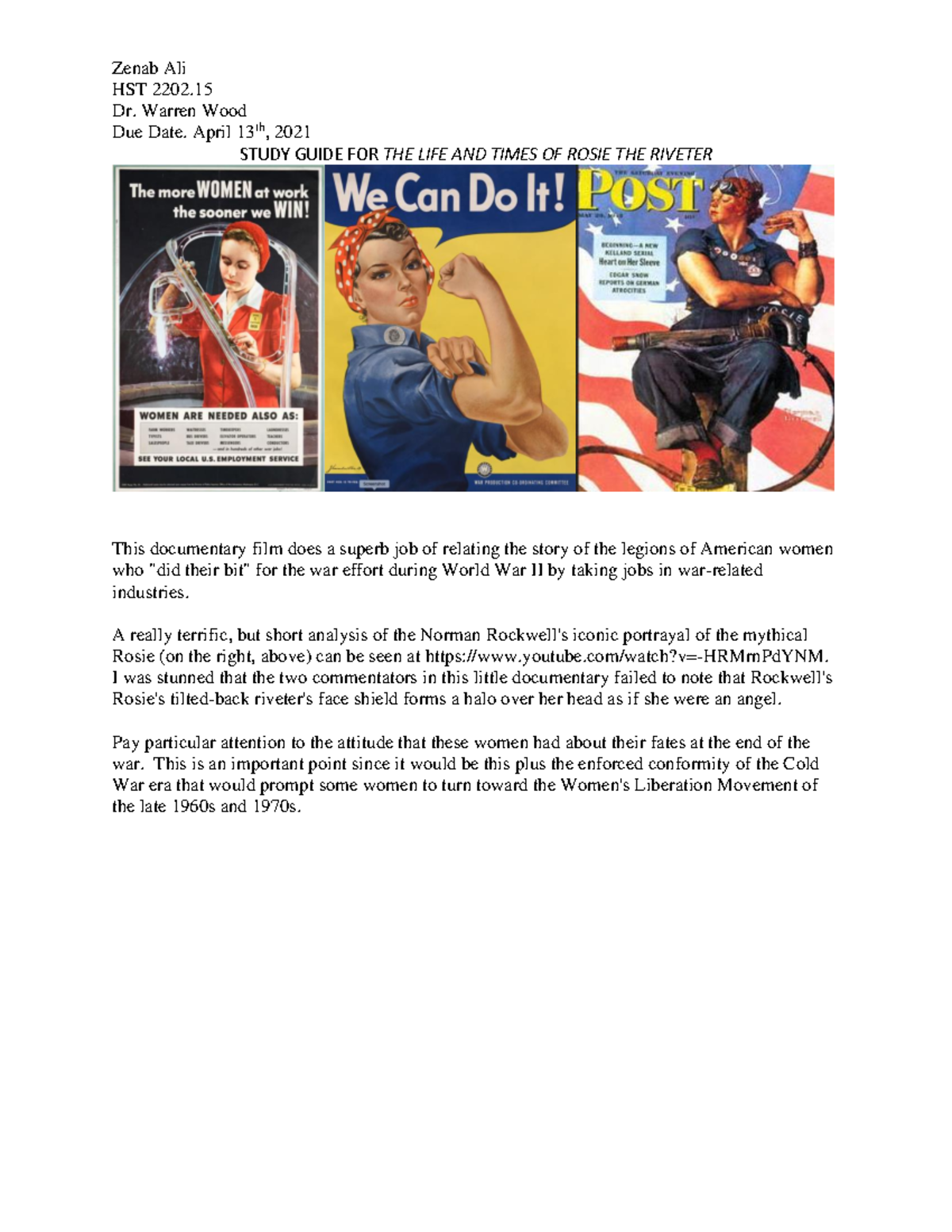 Study Guide: HST 2202 - The Life and Times of Rosie the Riveter - Studocu