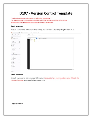 D197 - Version Control Process Summary and Screenshots - Studocu