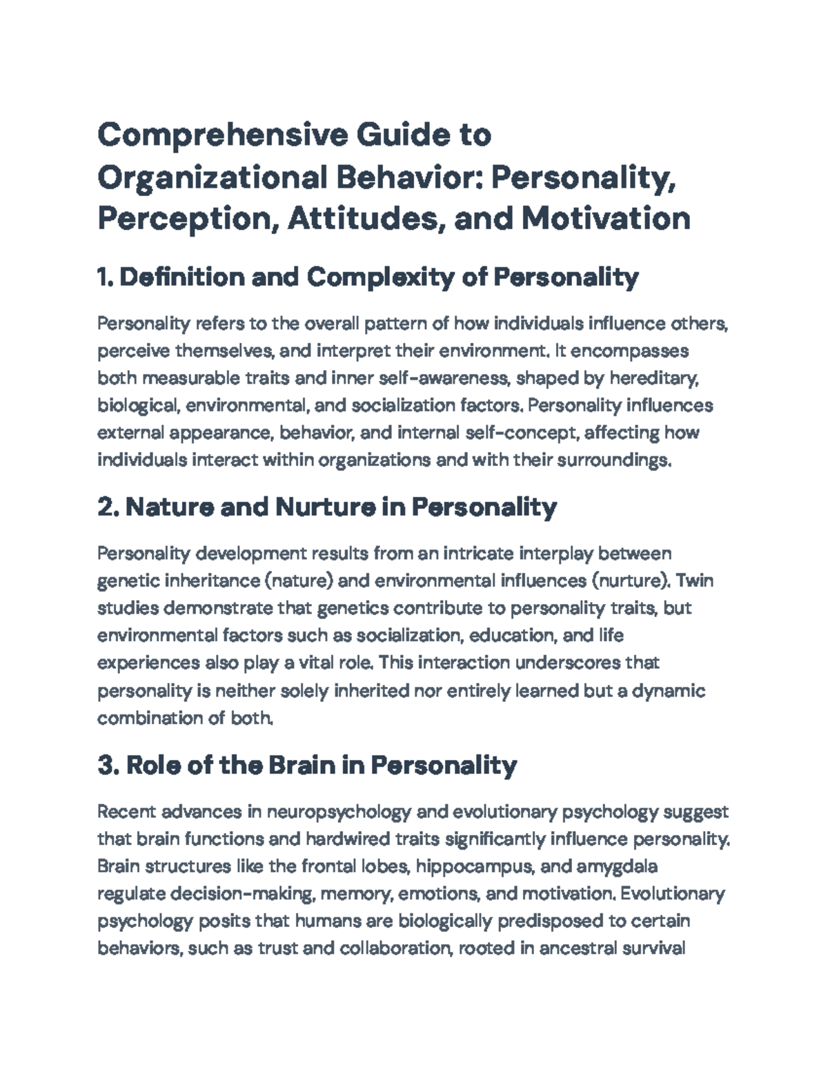 Organizational Behavior (OB) 101: Insights on Personality, Perception ...