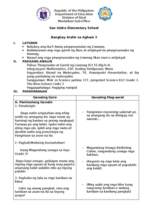 Lesson plan - aspekto ng pandiwa - Asignatura: filipino Antas Baitang ...