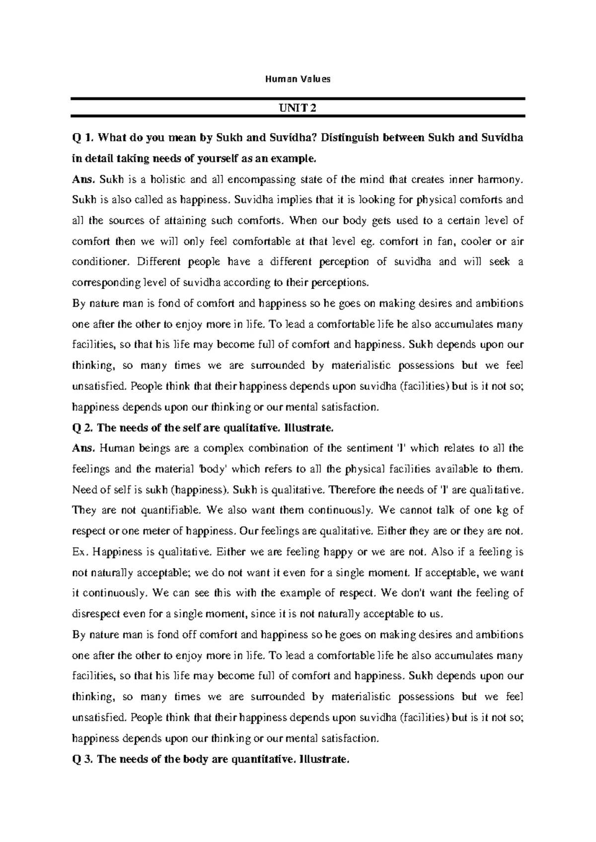 Human values notes - Human Values UNIT 5 Q 1. What is ethical human ...