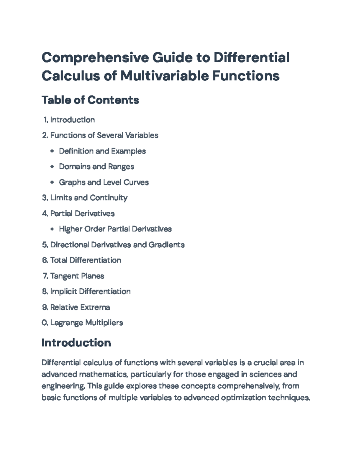 Differential Calculus of Multivariable Functions: A Complete Guide ...