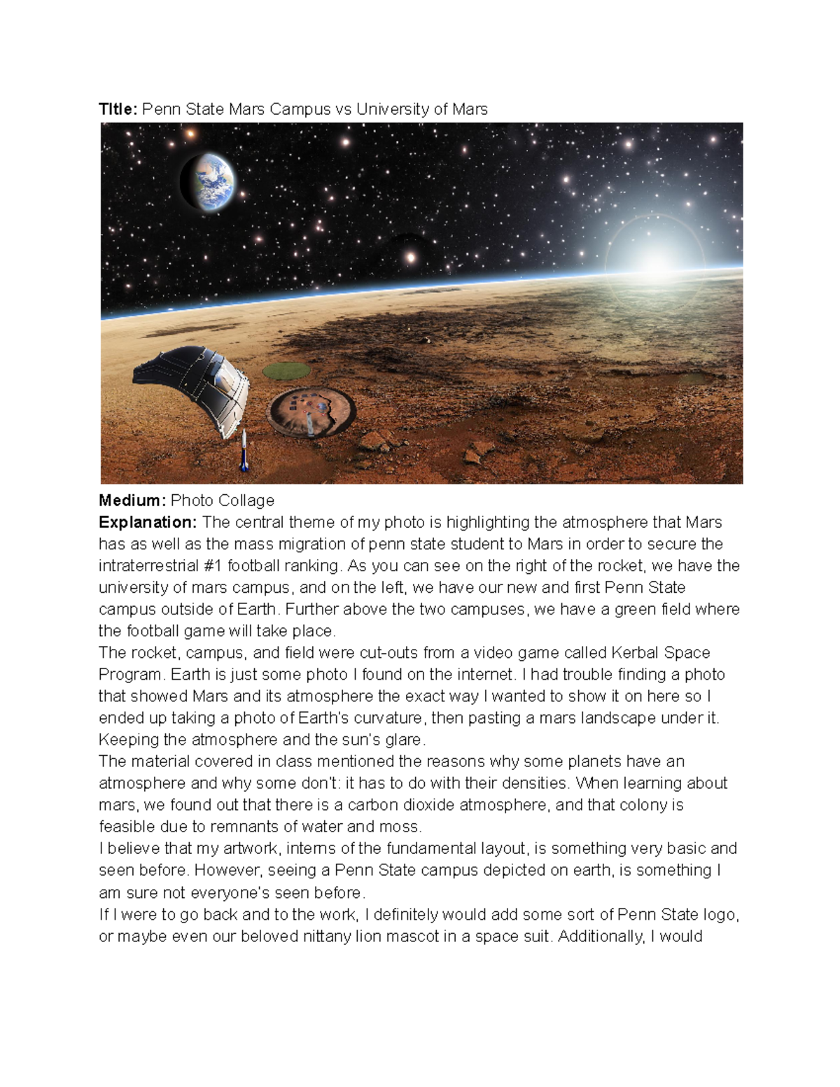 Astro 7n - Art Project 2: A Creative Mars Campus Photo Collage - Studocu
