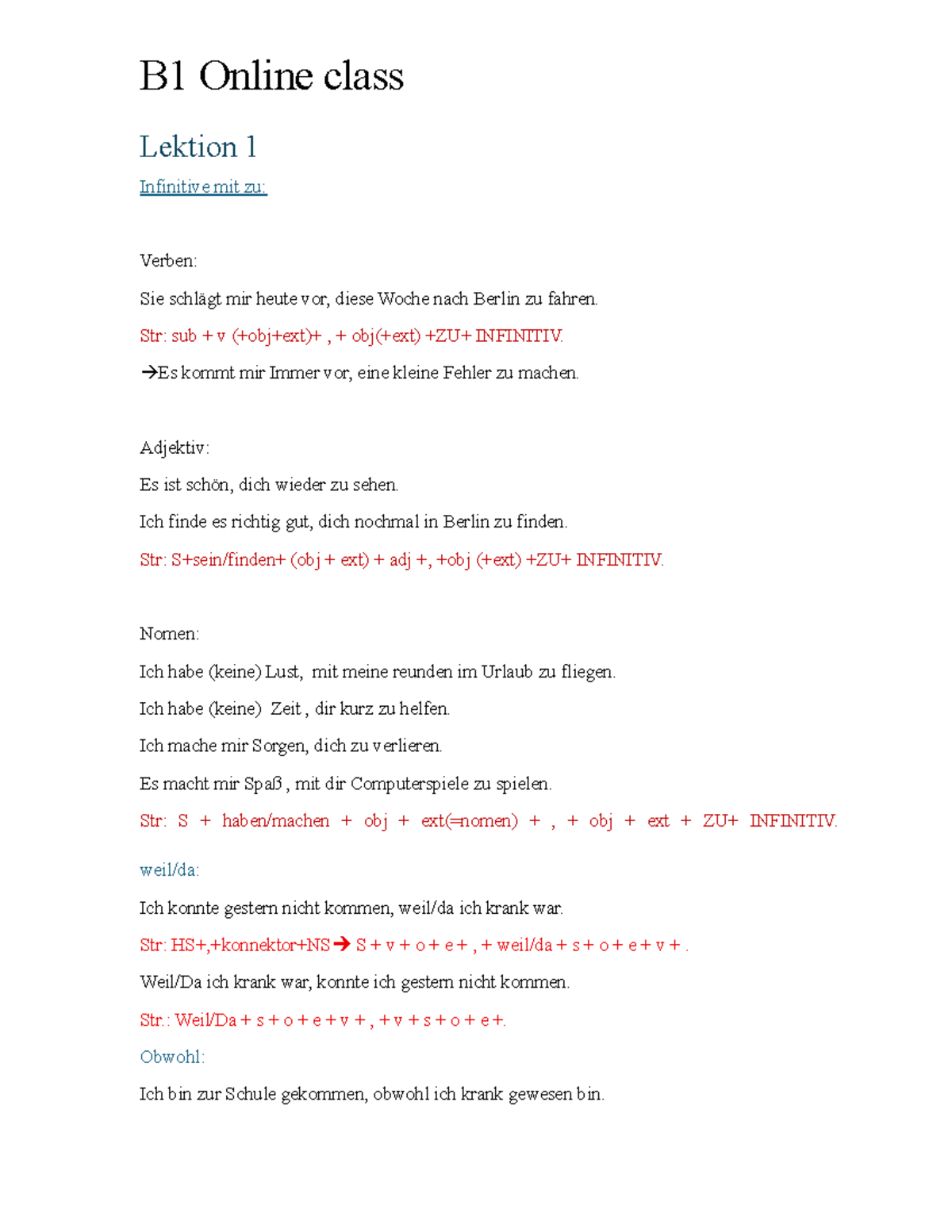 B1 Online Class - Lektion 1 bis 8: Infinitiv, Konjunktiv II und mehr ...