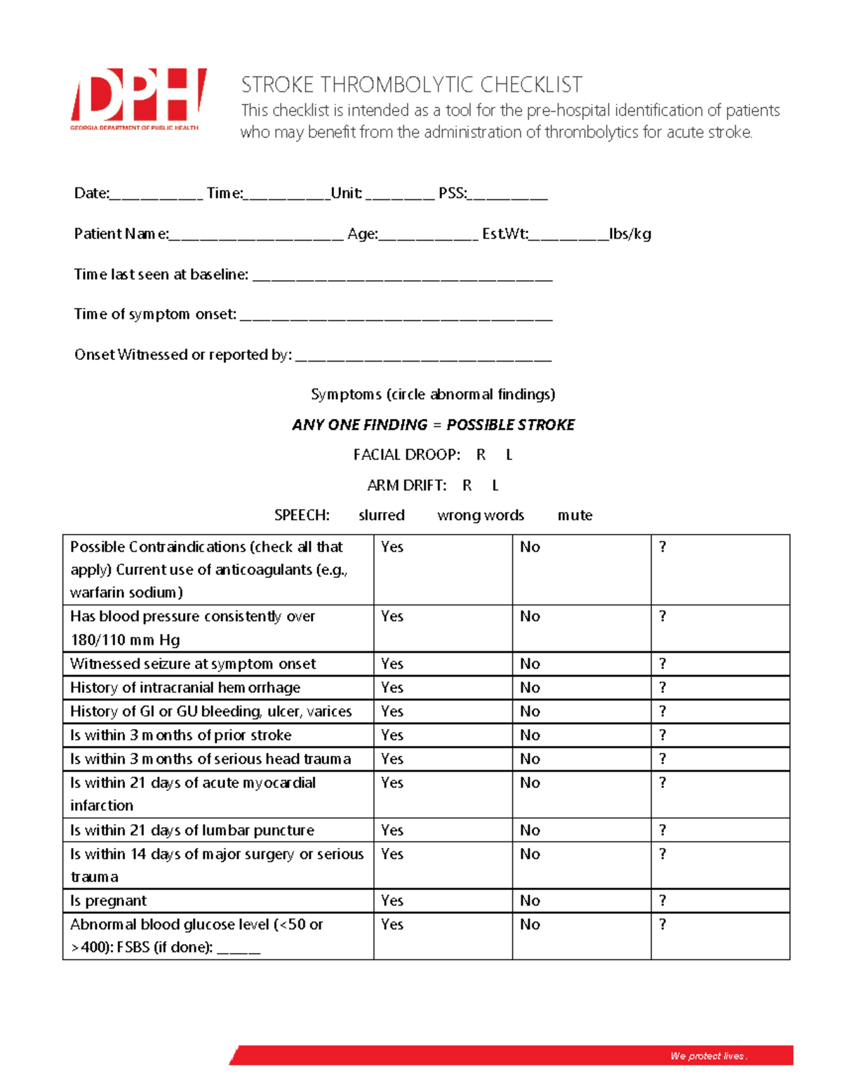 Ambulance Stroke Thrombolytic Checklist - Updated 1/8/2024 - Studocu