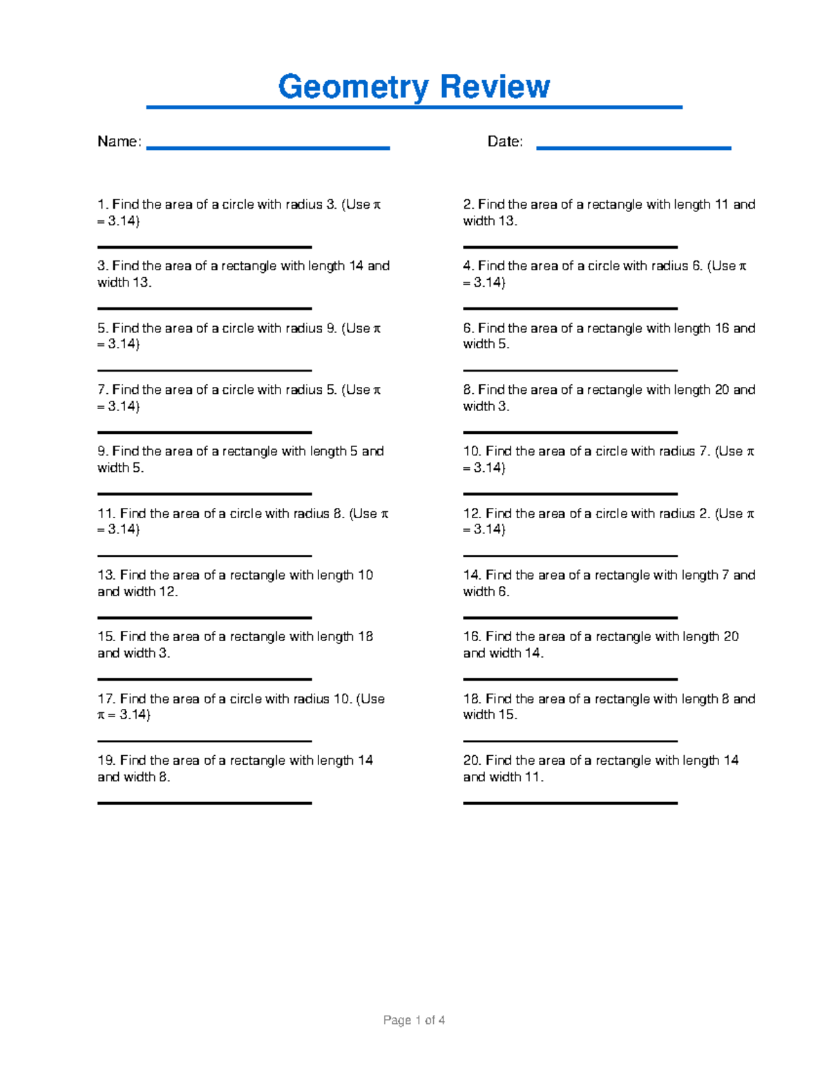 Geometry Review 2: Area Calculations and Word Problems - Studocu