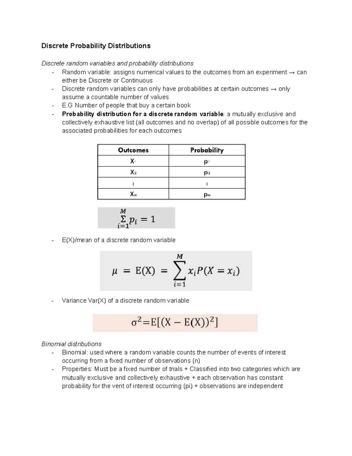 Week 4 Lecture Notes: Discrete Probability Distributions - Studocu