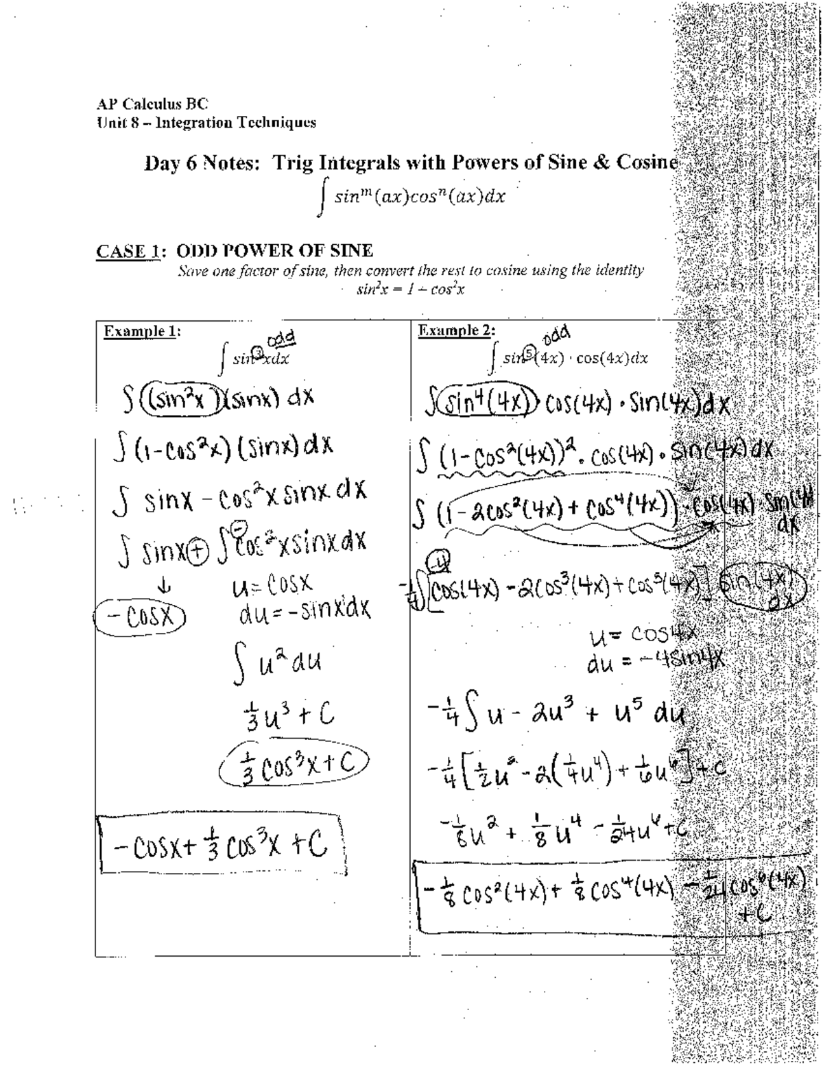Unit 8 - Day 6 AP Calculus BC Teacher Notes on Integration Techniques ...