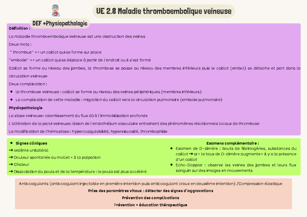 MTV Fiche de Révision - UE 2.8 Maladie Thromboembolique Veineuse - Studocu