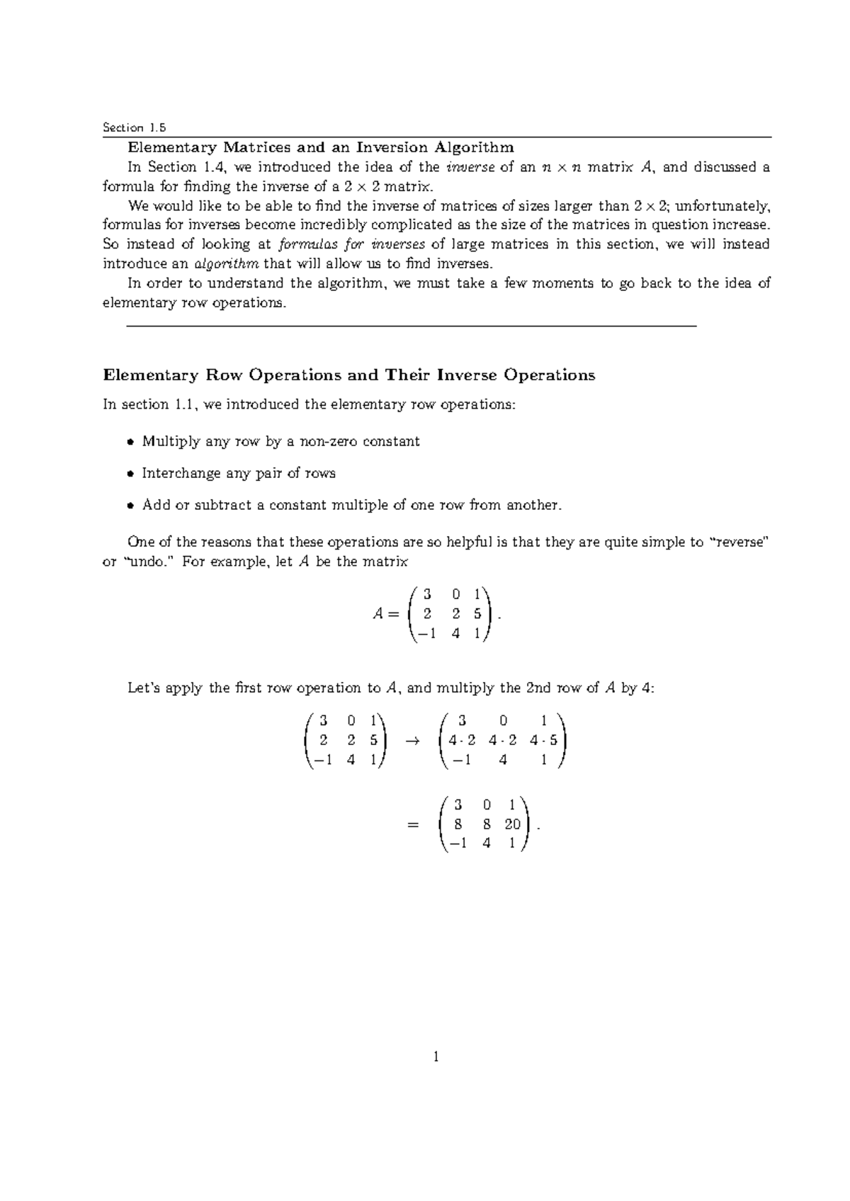 Section 1 51 - Elementary Matrices and an Inversion Algorithm In Section 1, we introduced the ...