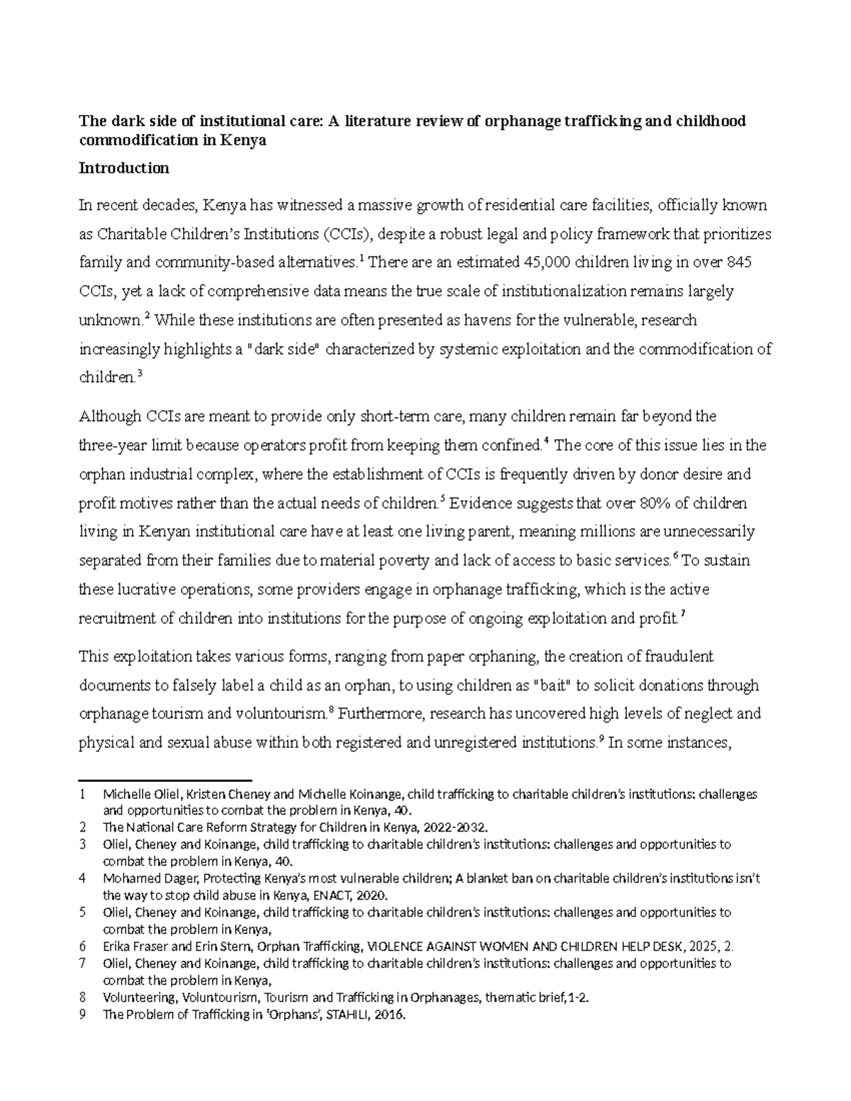 Literature Review on Orphanage Trafficking and Child Commodification in ...