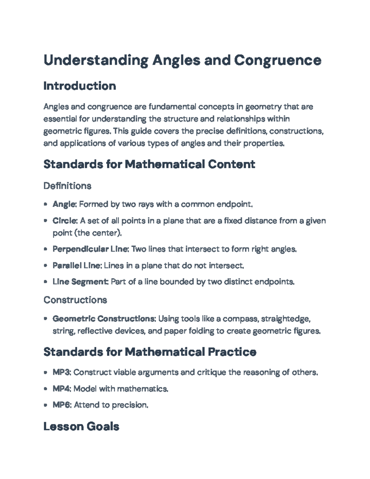 Understanding Angles and Congruence in Geometry (MATH 101 ...