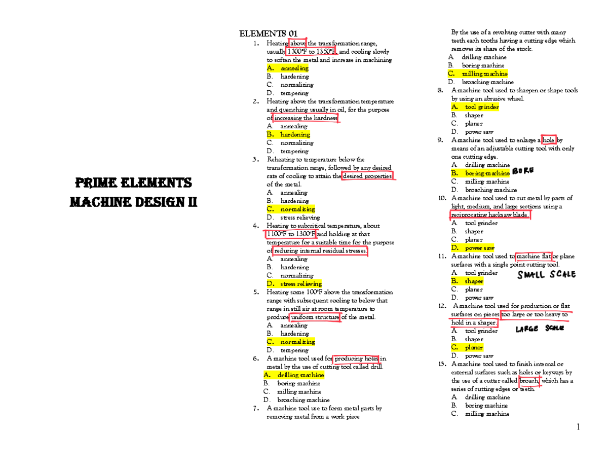 Machine Design II: Elements and Processes Practice Exam - Studocu