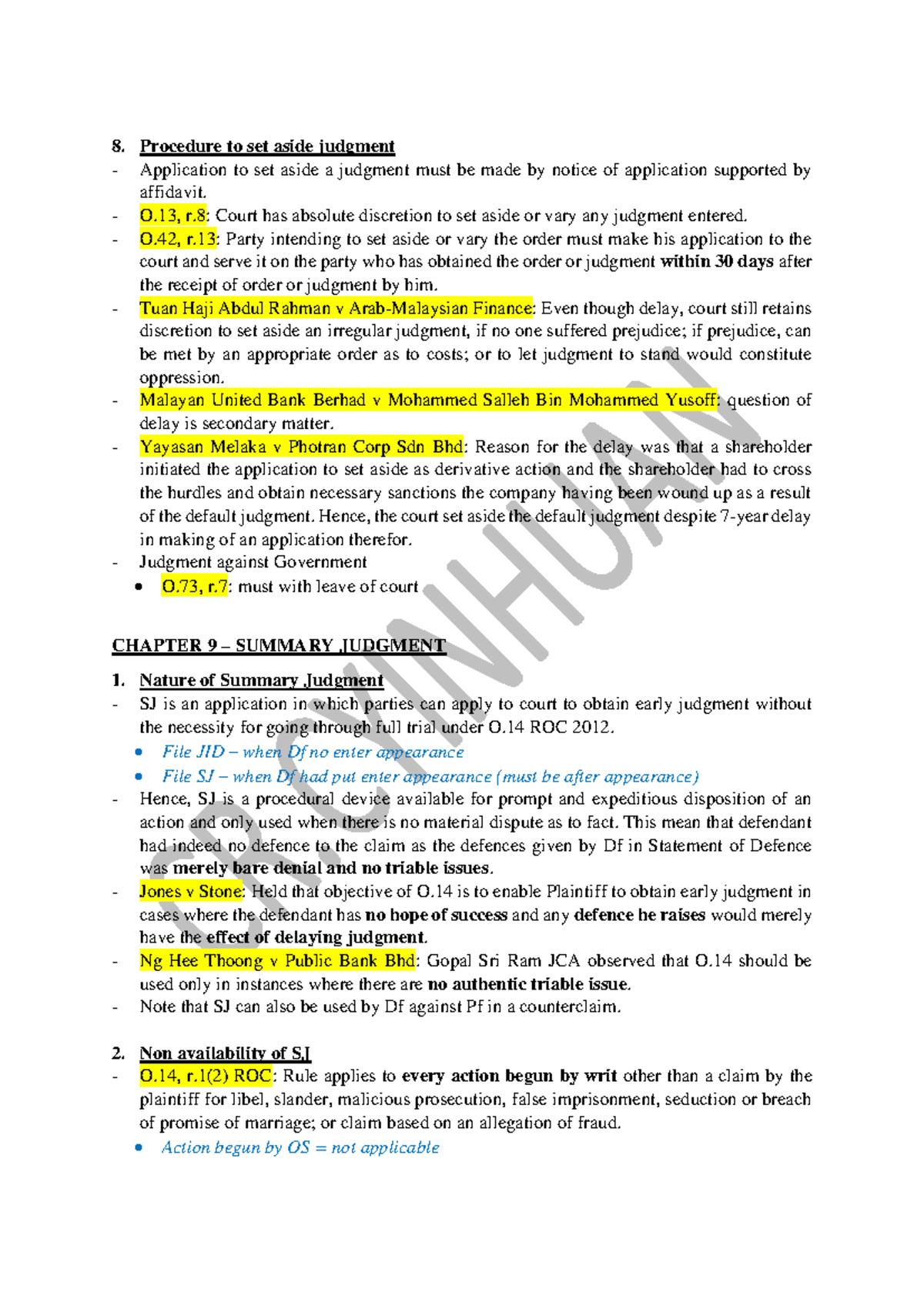 Summary Judgment Overview - Civil Procedure I (CP101) - Studocu