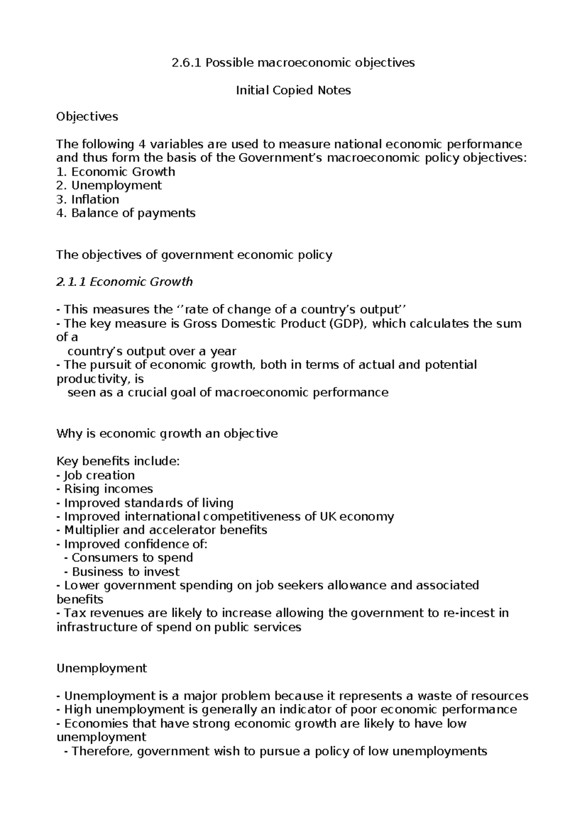 2.6.1 Possible macroeconomic objectives - 2.6 Possible macroeconomic ...