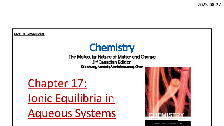 Chemistry 3rd Ed. Lecture: Ionic Equilibria in Aqueous Systems - Studocu