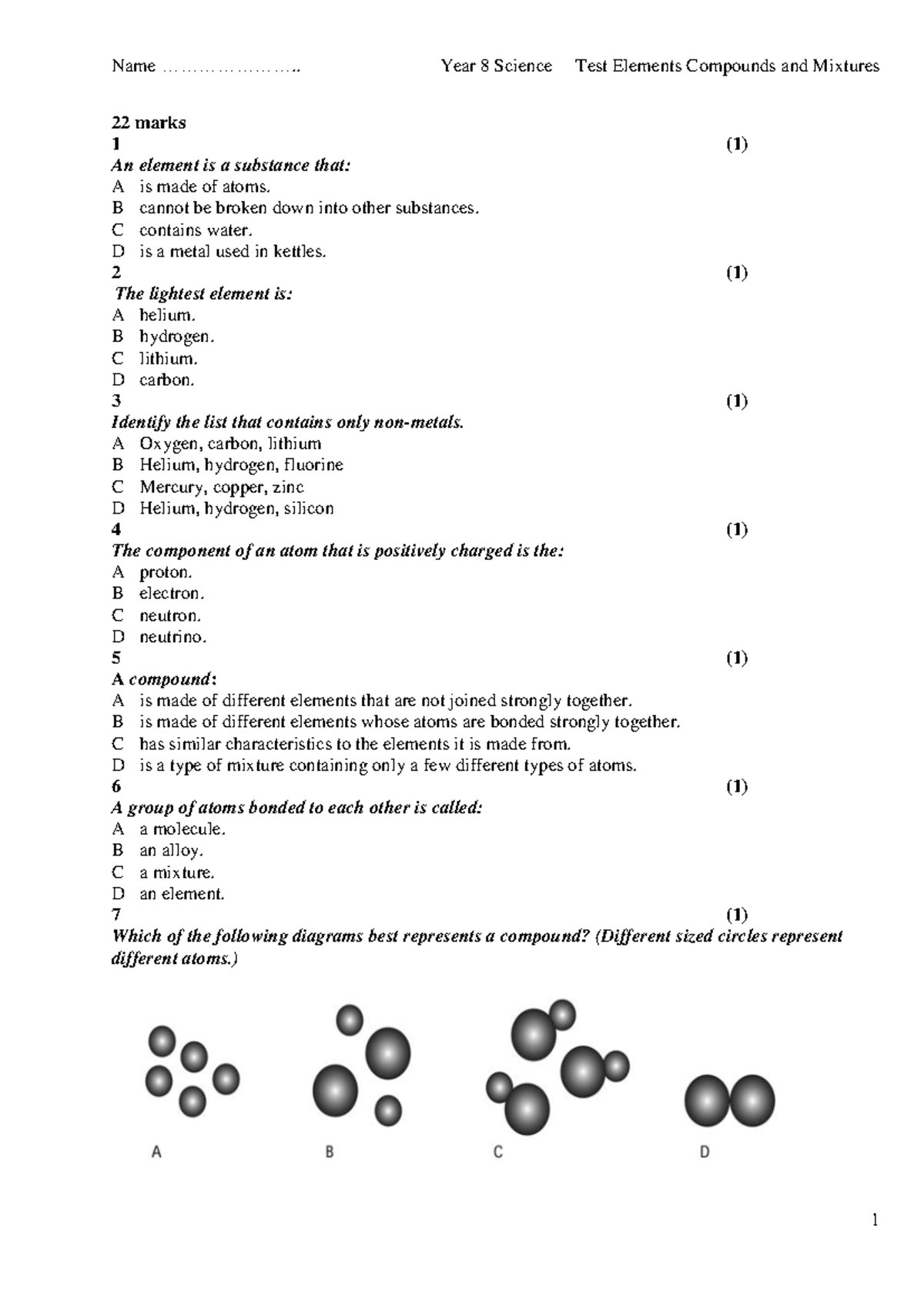 Y8 Chem test Chapter 7 - From google - Name ...