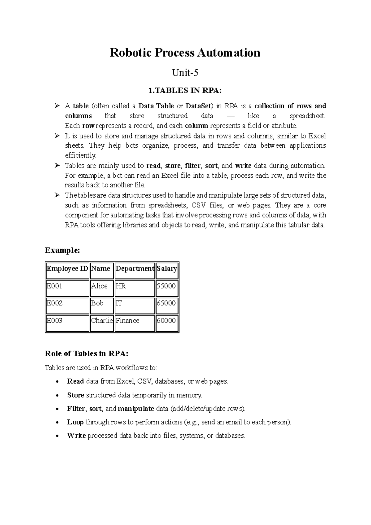 RPA Final Exam - Unit 5: Understanding Tables and Data Manipulation ...