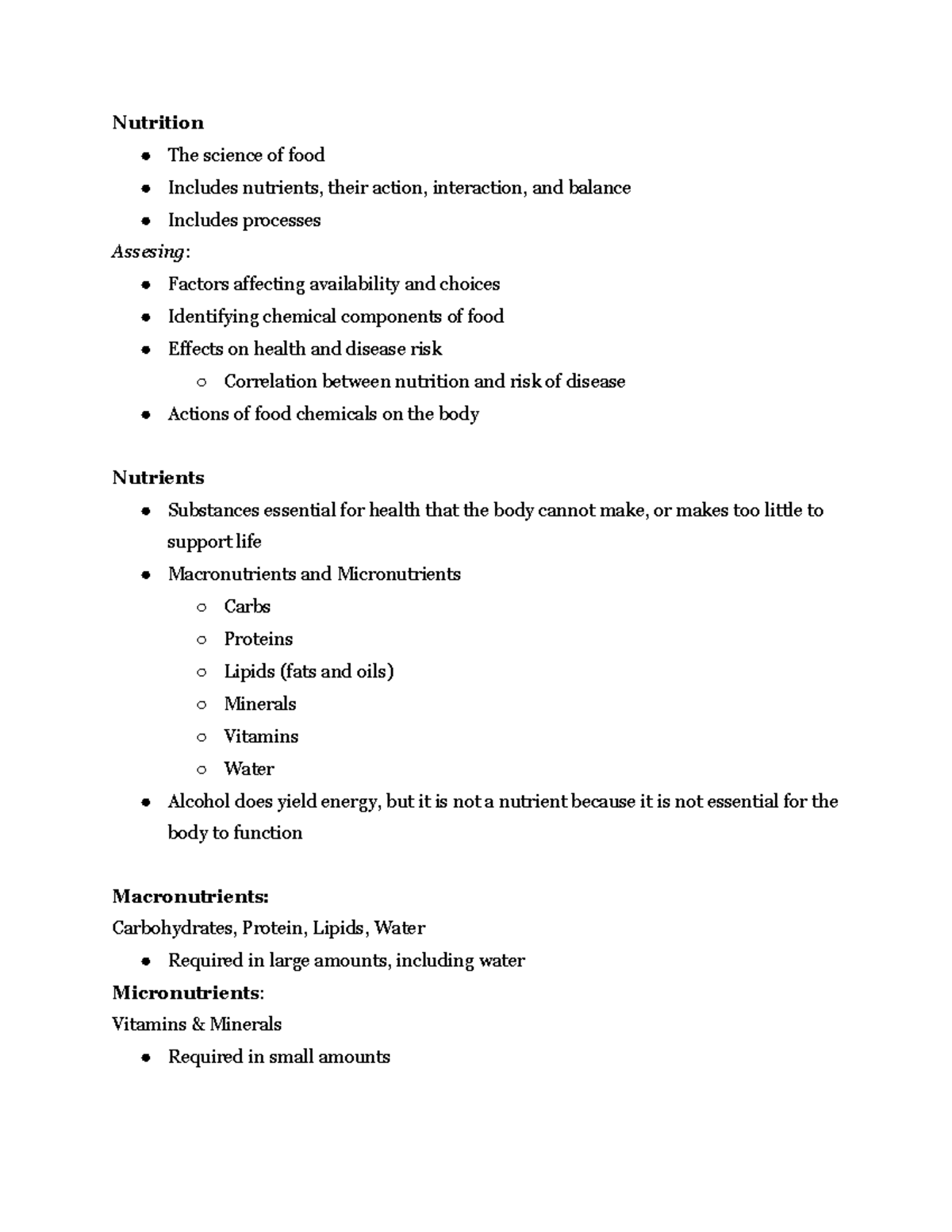 Nutrition Notes: Understanding Nutrients & Their Health Impact - Studocu