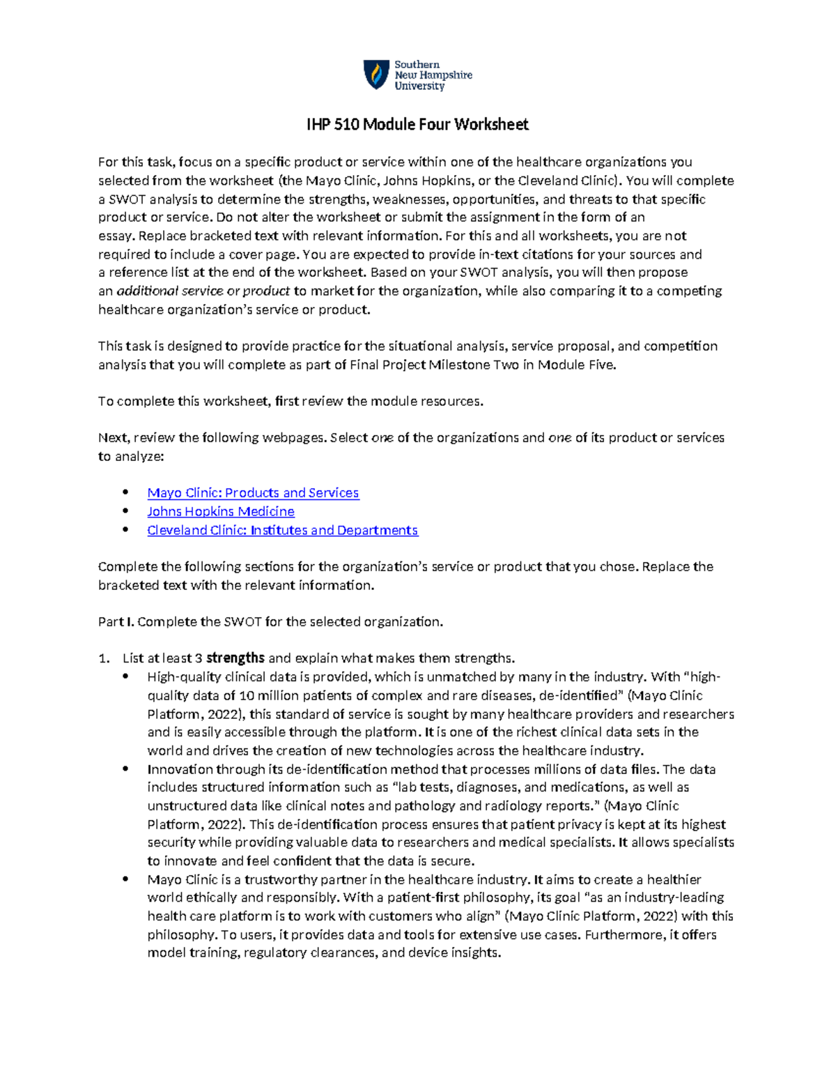 IHP 510 Module 4 Worksheet - IHP 510 Module Four Worksheet For this ...