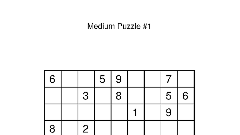 Medium Sudoku Puzzle 9x9 - Fill in the Grid (2025) - Studocu