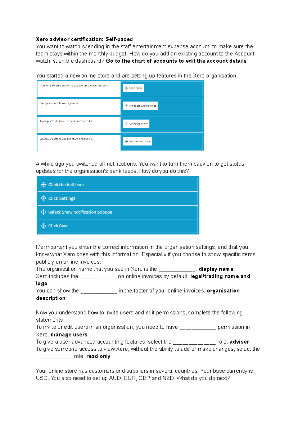 Xero Advisor Certification: Self-Paced Study Guide - Studocu