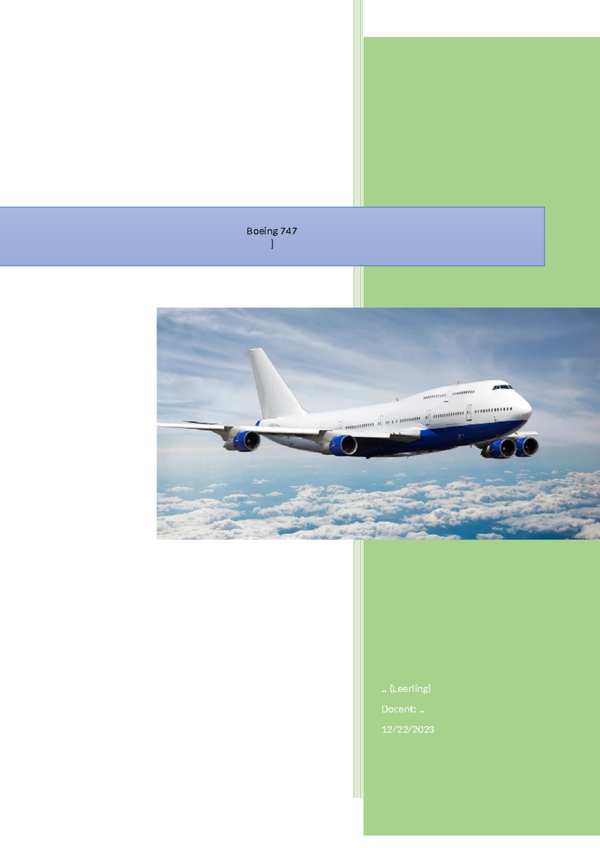 Modelleren B: Boeing 747 Krachtenanalyse en Energie-evenwicht - Studeersnel