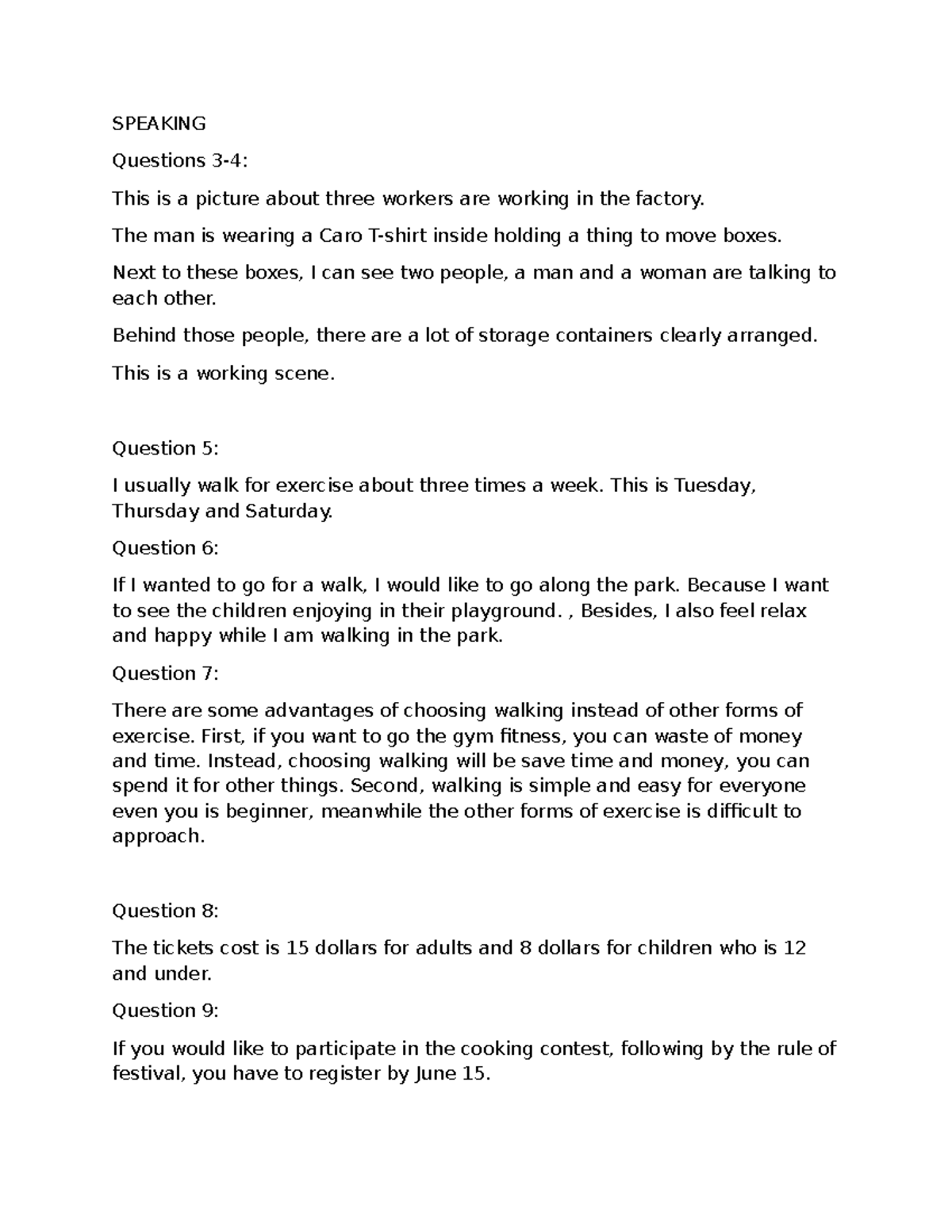 SPEAKING & WRITING Practice Questions for ENG 13-02-2025 - Studocu