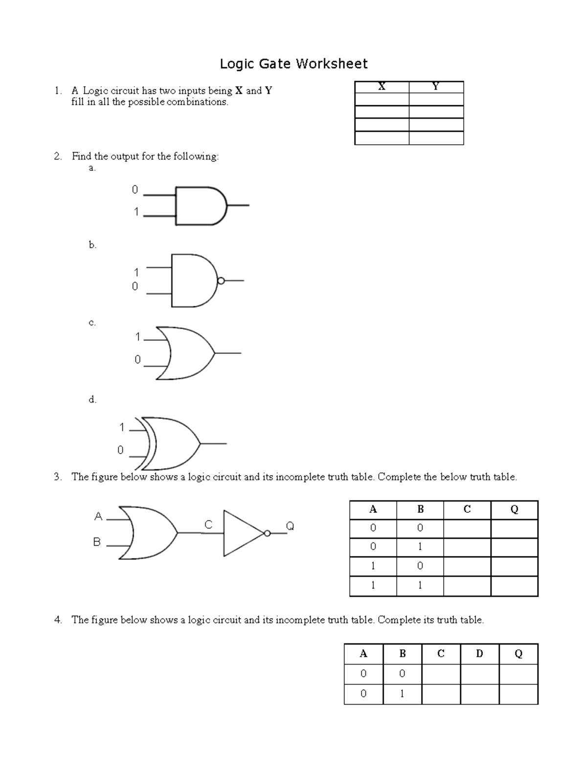 Logic Gates Worksheet - Logic Circuit Inputs and Truth Tables - Studocu