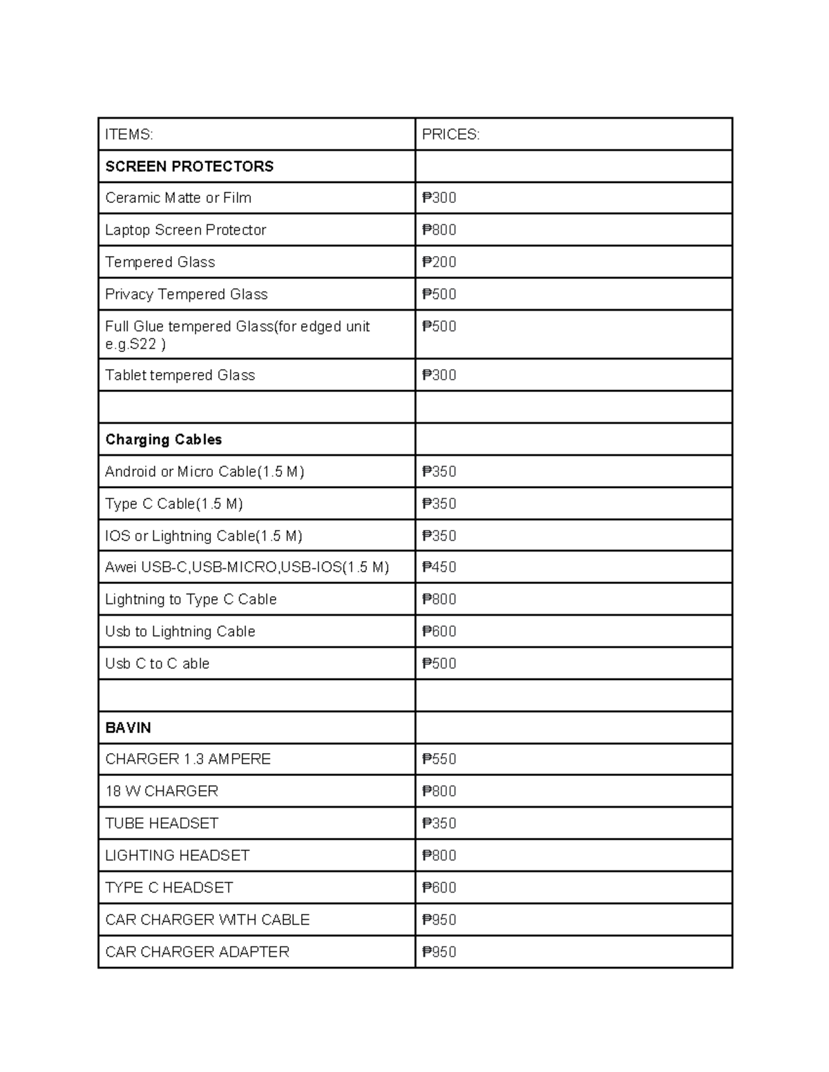 DIGI Mercado Price List for Accessories and Gadgets - Studocu