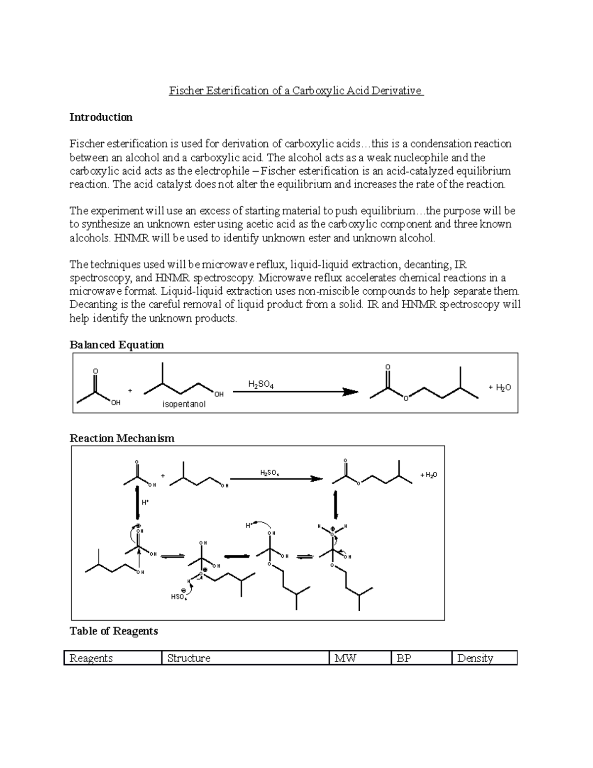 Lab 5: Fischer Esterification of Carboxylic Acids and Alcohols - Studocu