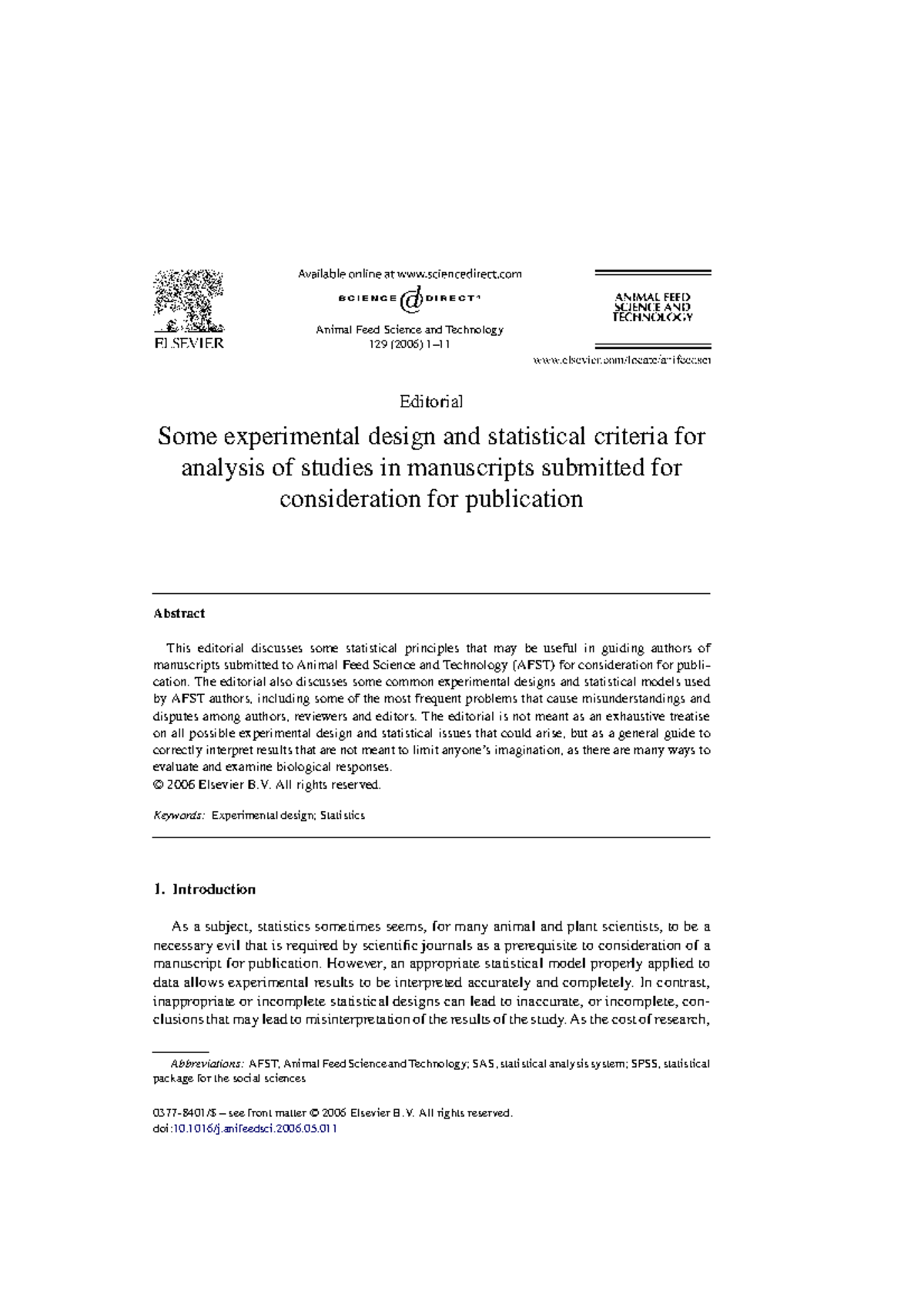 Guidelines for Experimental Design & Statistical Analysis in AFST - Studocu