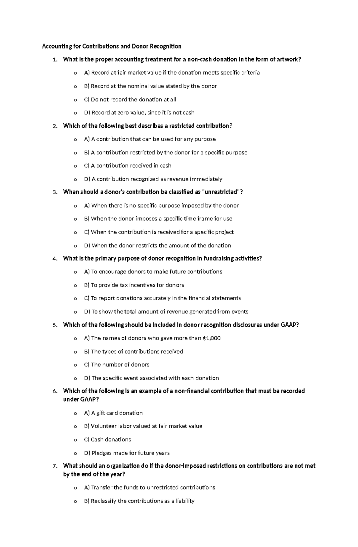 Accounting for Contributions & Donor Recognition: Key Concepts Explained - Studocu