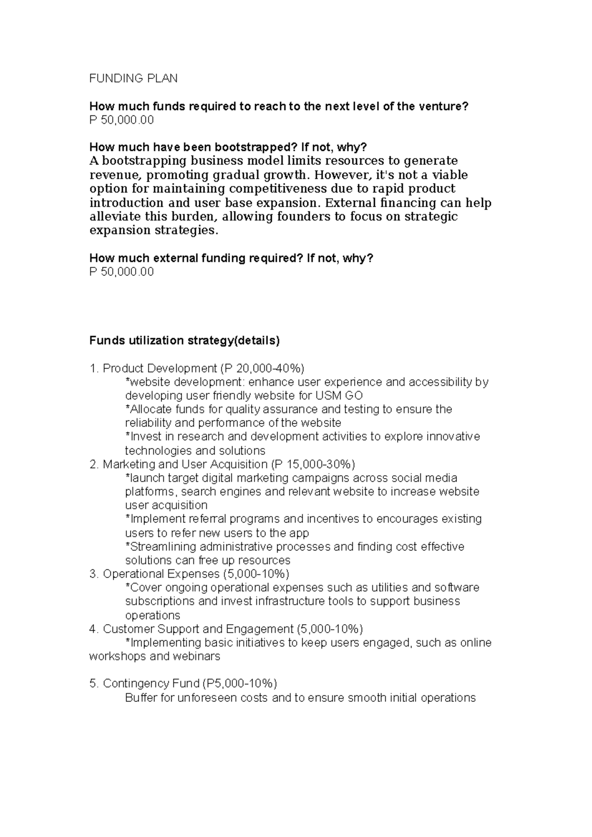 Funding PLAN for Venture Growth - knclslv - Studocu