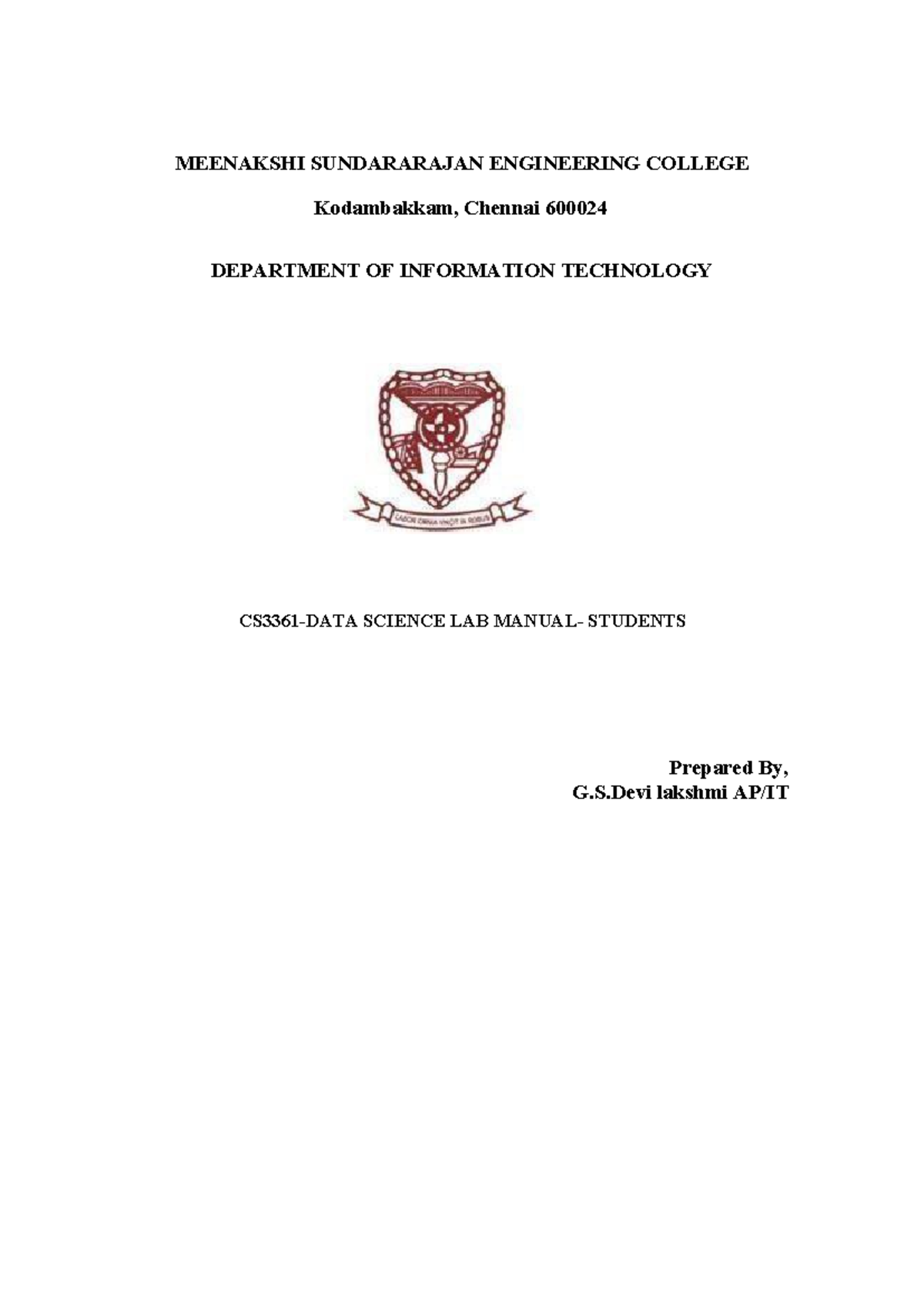 CS3361 - Data Science Lab Manual: Experiments and Analysis Exercises ...